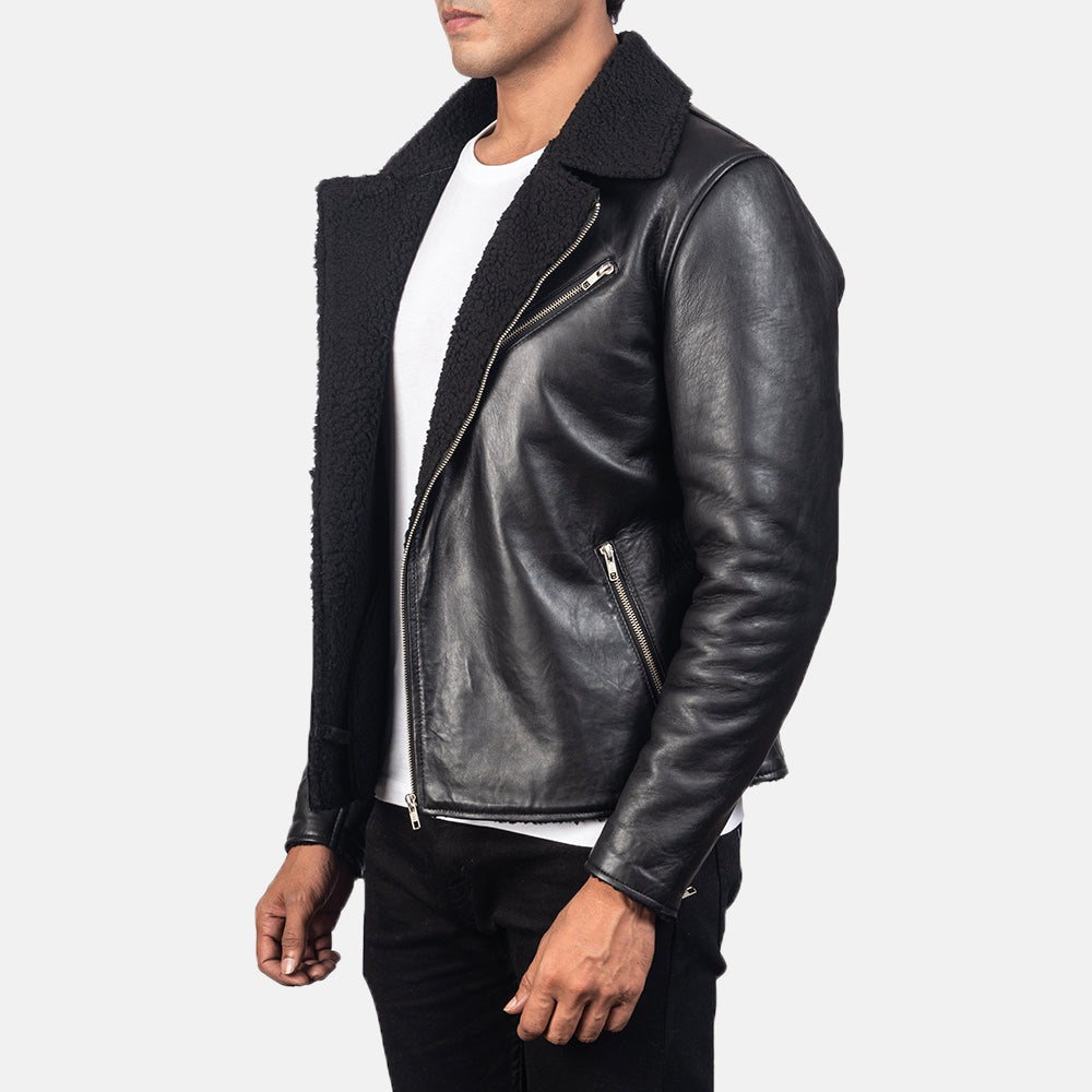 Men's Alberto Shearling Black Leather Jacket – The Jacket Maker