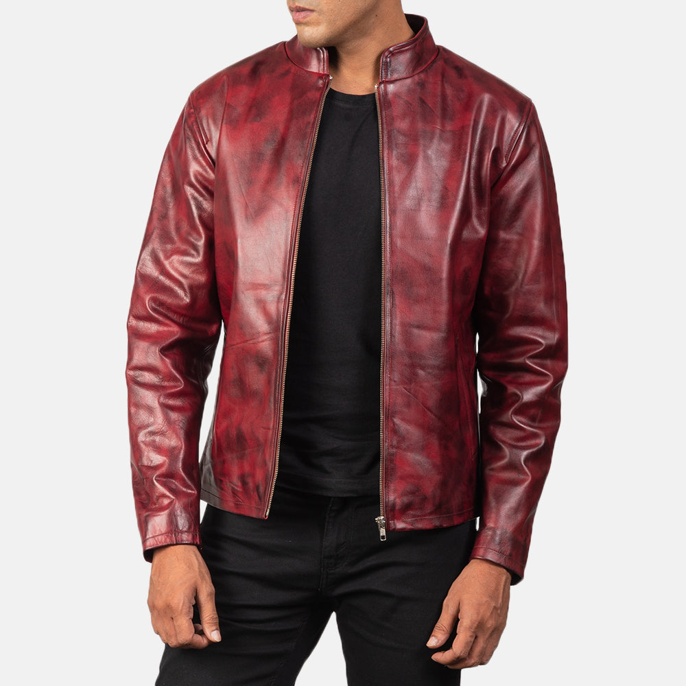 Men's Alex Distressed Burgundy Leather Biker Jacket – The Jacket Maker