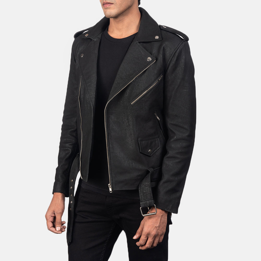 Men's Allaric Alley Distressed Black Leather Biker Jacket – The Jacket ...