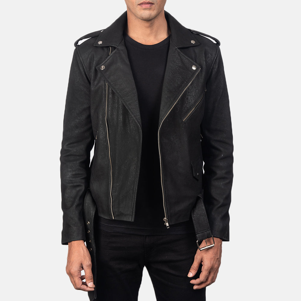 Men's Allaric Alley Distressed Black Leather Biker Jacket – The Jacket ...