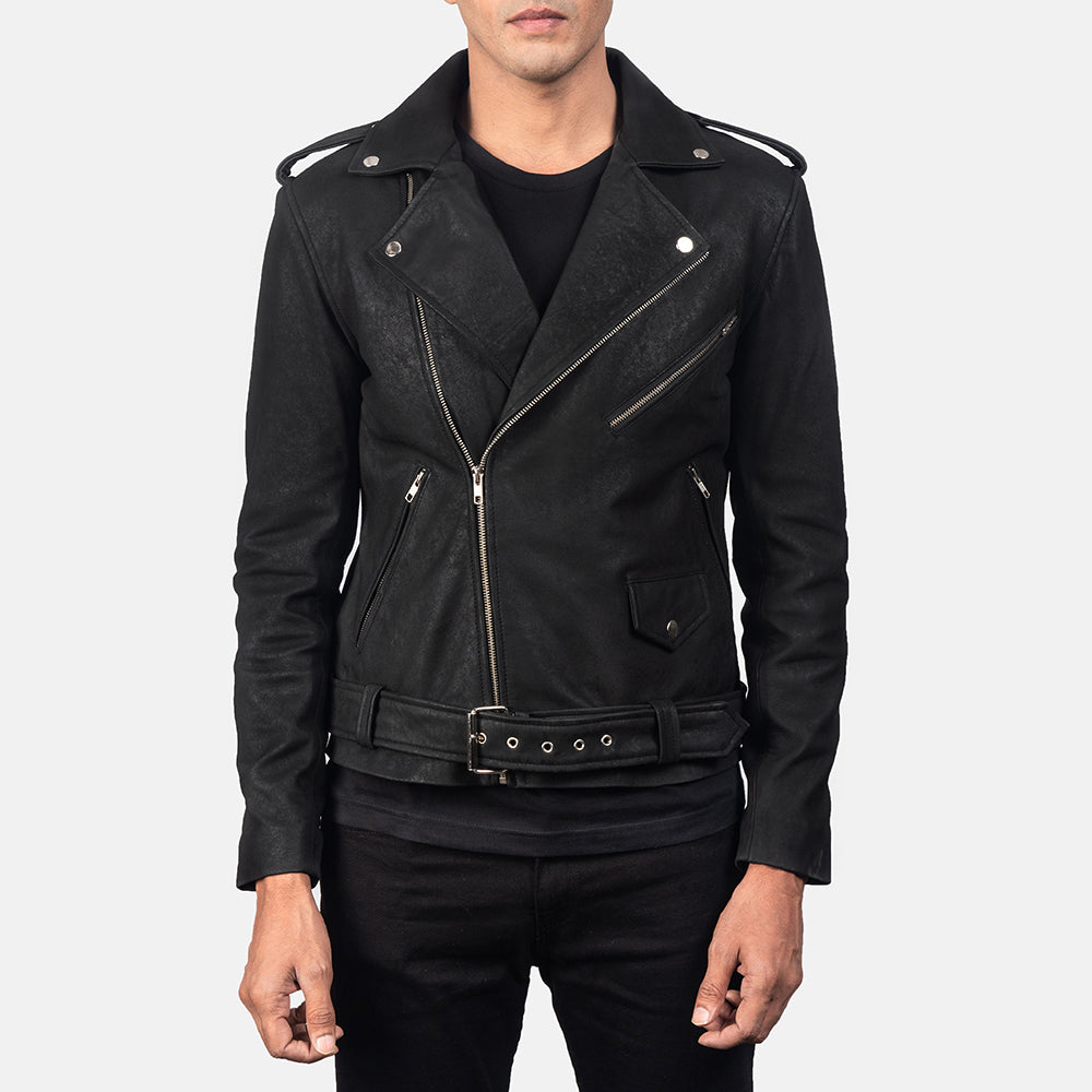 Men's Allaric Alley Distressed Black Leather Biker Jacket – The Jacket ...