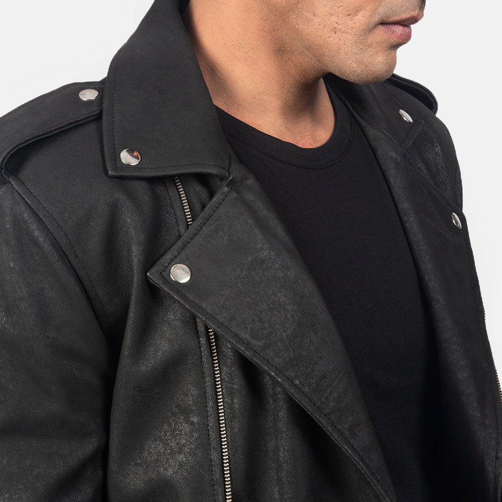 Men's Allaric Alley Distressed Black Leather Biker Jacket – The Jacket ...