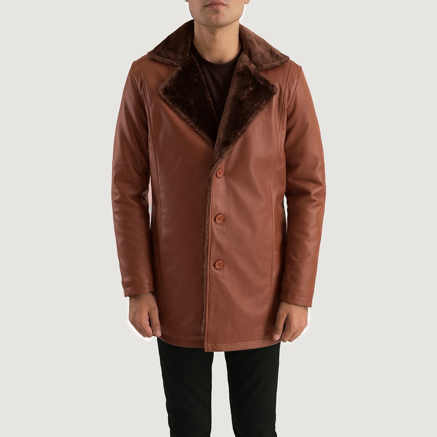 Men's Cinnamon Brown Leather Fur Coat – The Jacket Maker