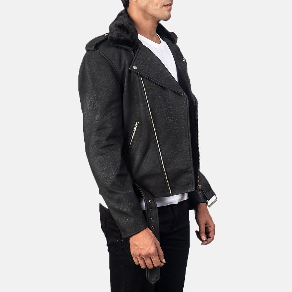Men's Furton Disressed Black Leather Biker Jacket – The Jacket Maker