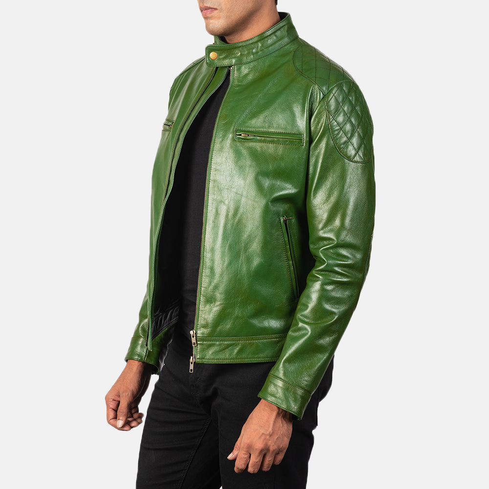 Men's Gatsby Quilted Green Leather Biker Jacket – The Jacket Maker