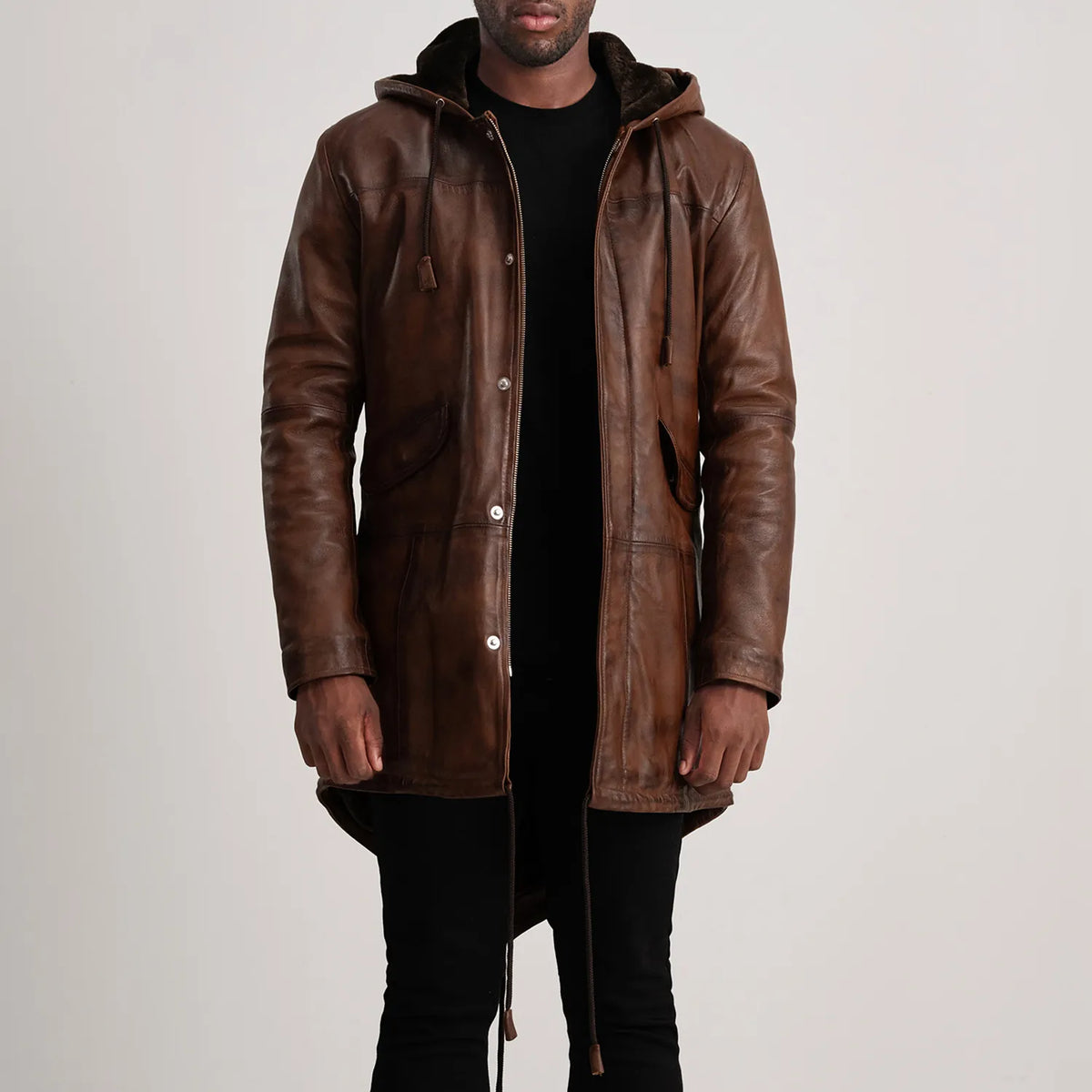 Delvin Distressed Brown Leather Parka - The Jacket Maker