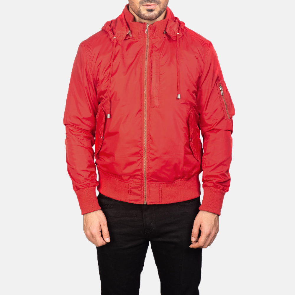 Men's Hanklin Ma-1 Red Hooded Bomber Jacket – The Jacket Maker