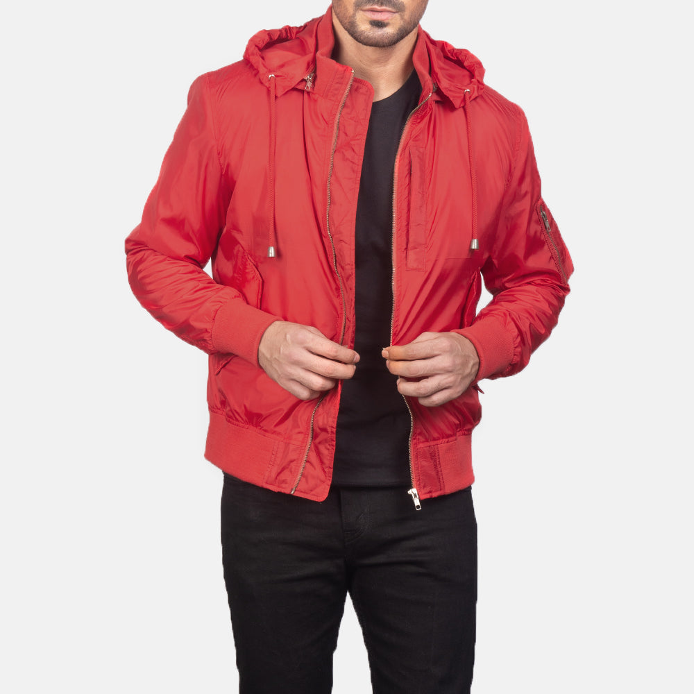 Men's Hanklin Ma-1 Red Hooded Bomber Jacket – The Jacket Maker