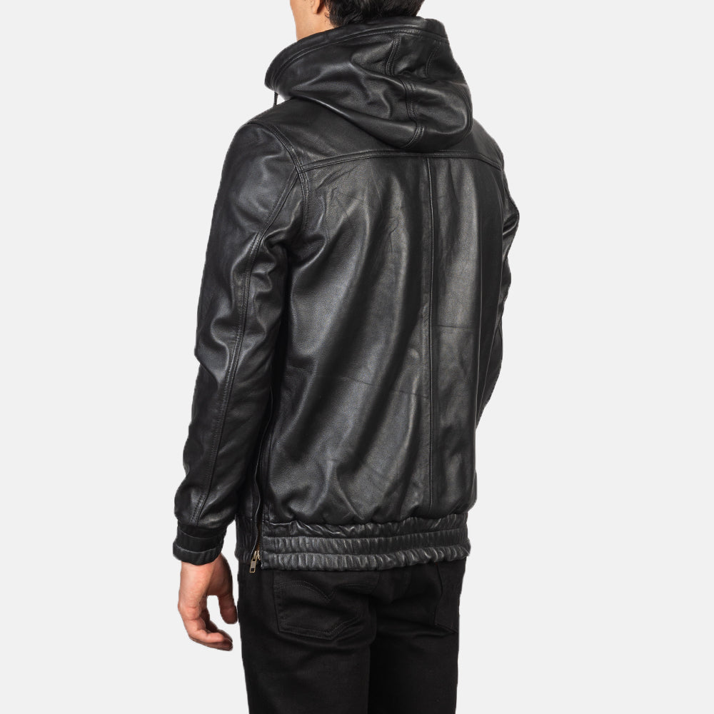 Men's Kenton Hooded Black Leather Pullover Jacket – The Jacket Maker