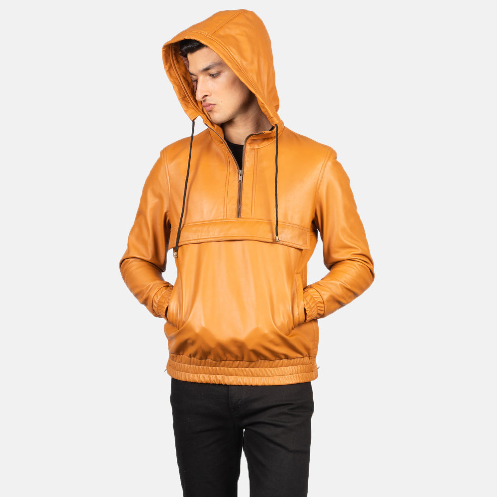 Men's Kenton Hooded Brown Leather Pullover Jacket – The Jacket Maker