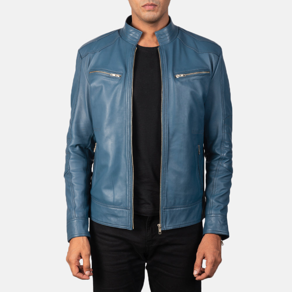 Men's Mack Blue Leather Biker Jacket – The Jacket Maker