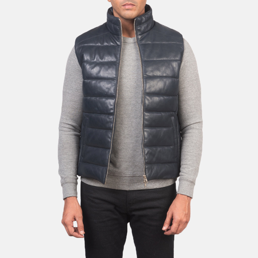 Men's Reeves Blue Leather Puffer Vest – The Jacket Maker
