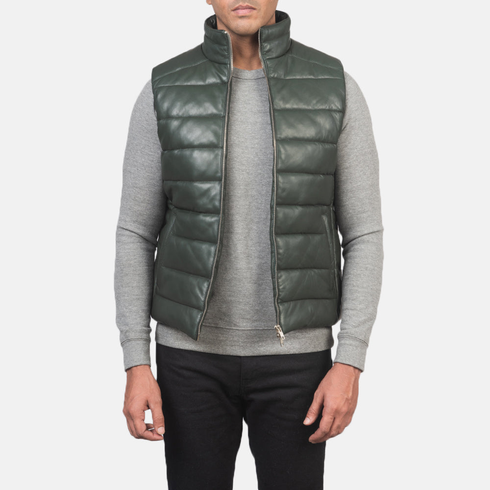 Men's Reeves Green Leather Puffer Vest – The Jacket Maker