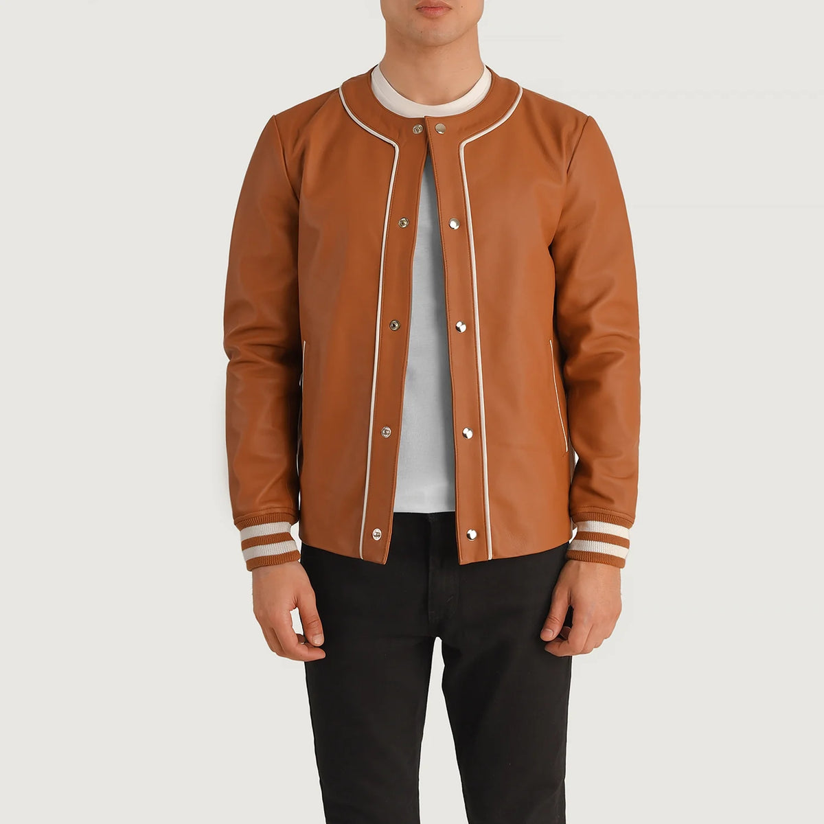 Willis Tan Brown Leather Varsity Jacket For Men – The Jacket Maker