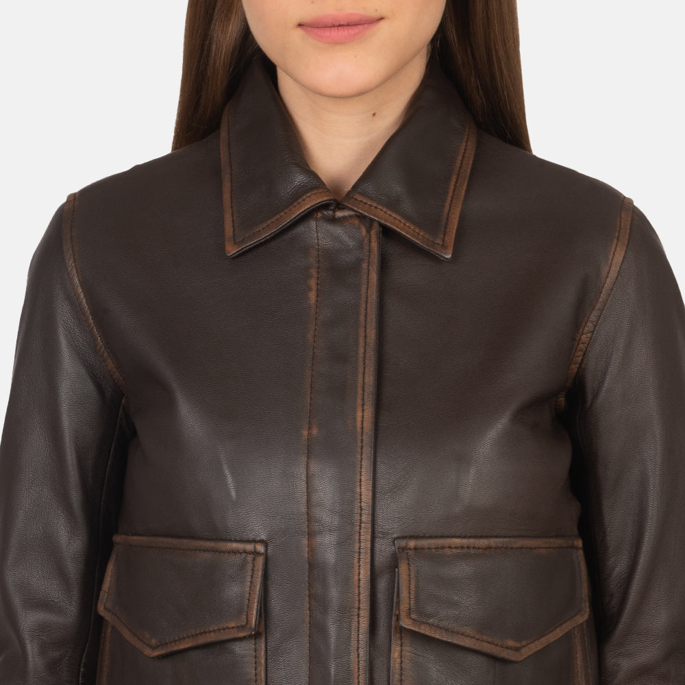 brown leather aviator jacket womens