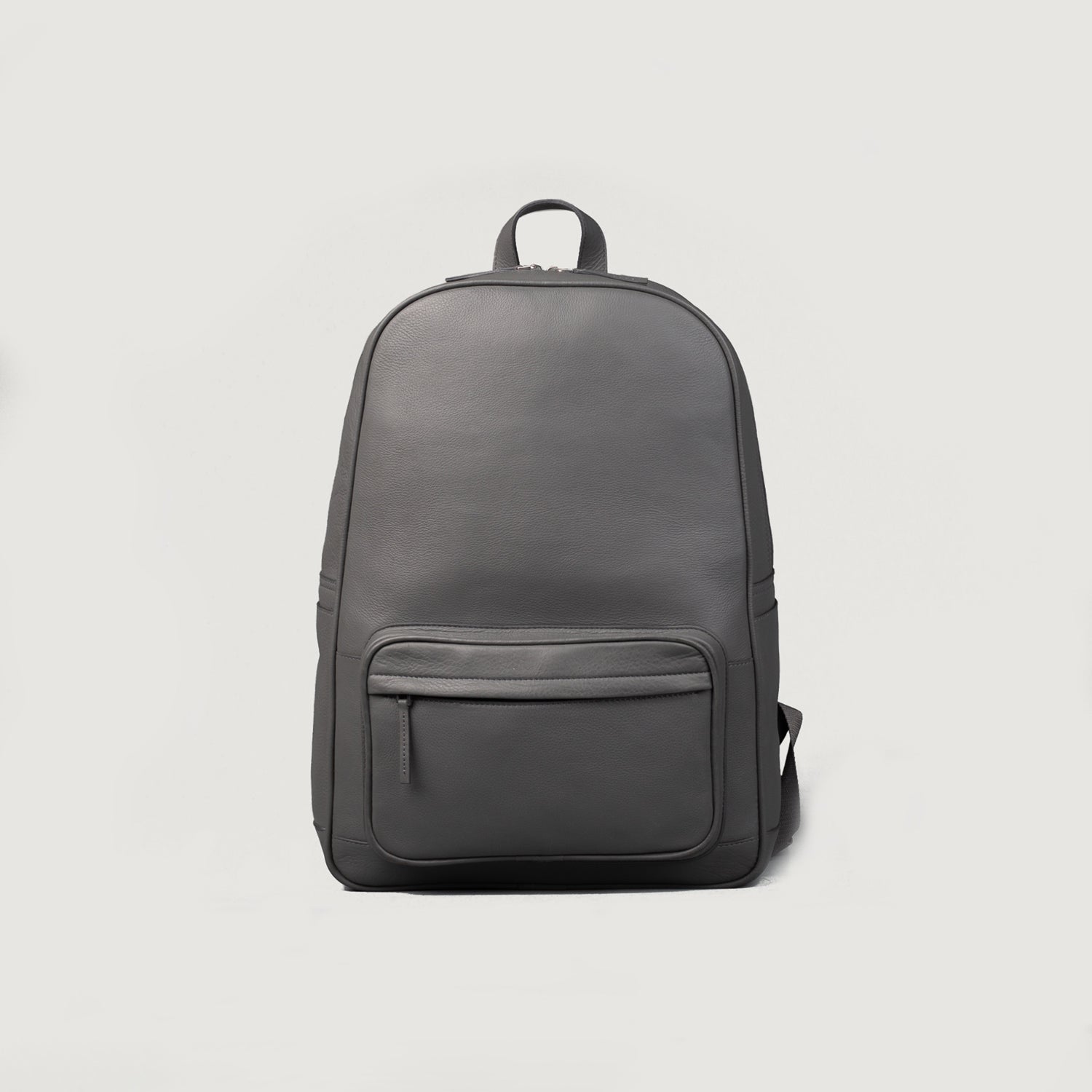 grey leather backpack