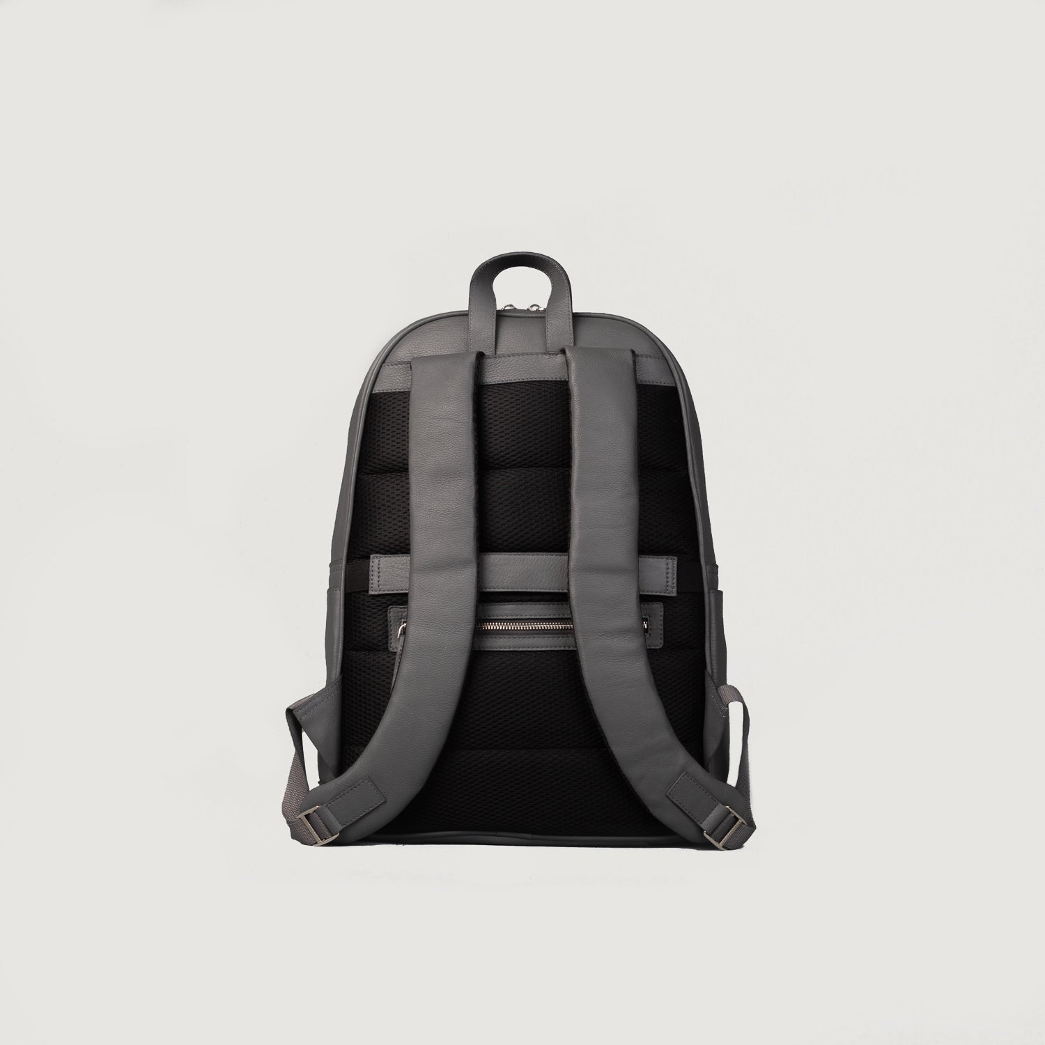 grey leather backpack