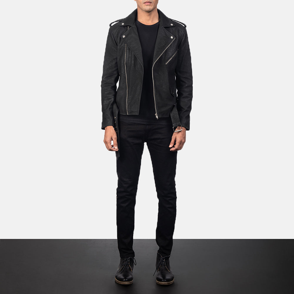 Men's Allaric Alley Distressed Black Leather Biker Jacket – The Jacket ...