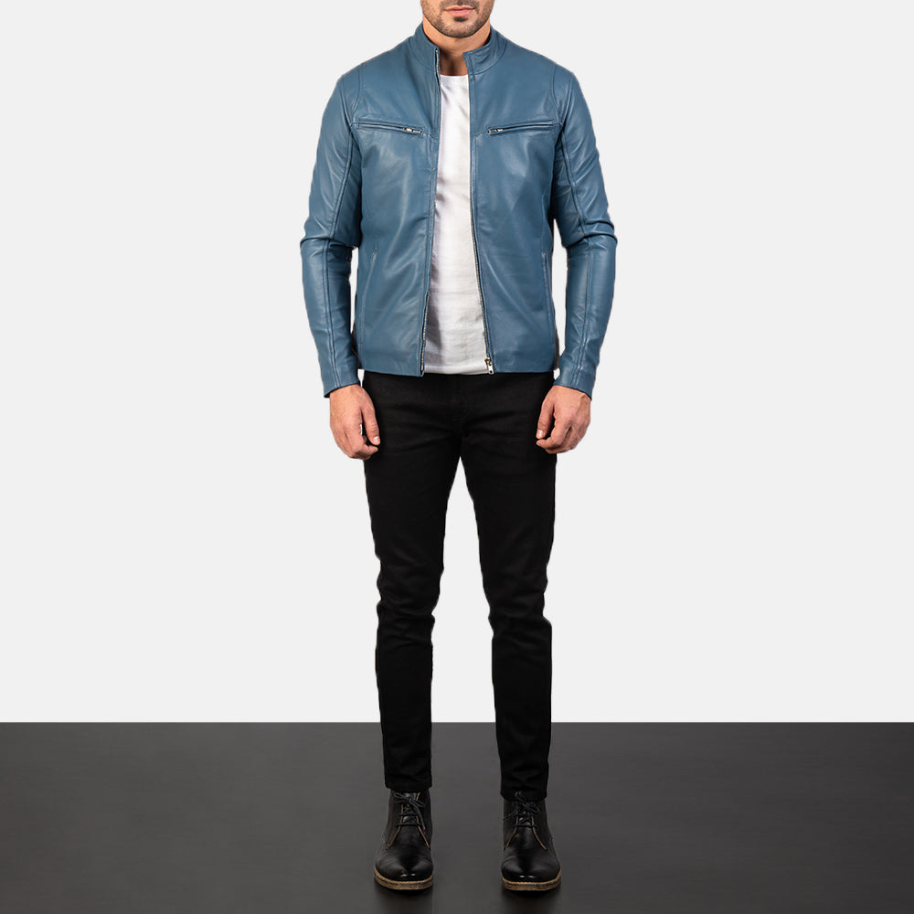 Men's Ionic Blue Leather Biker Jacket – The Jacket Maker