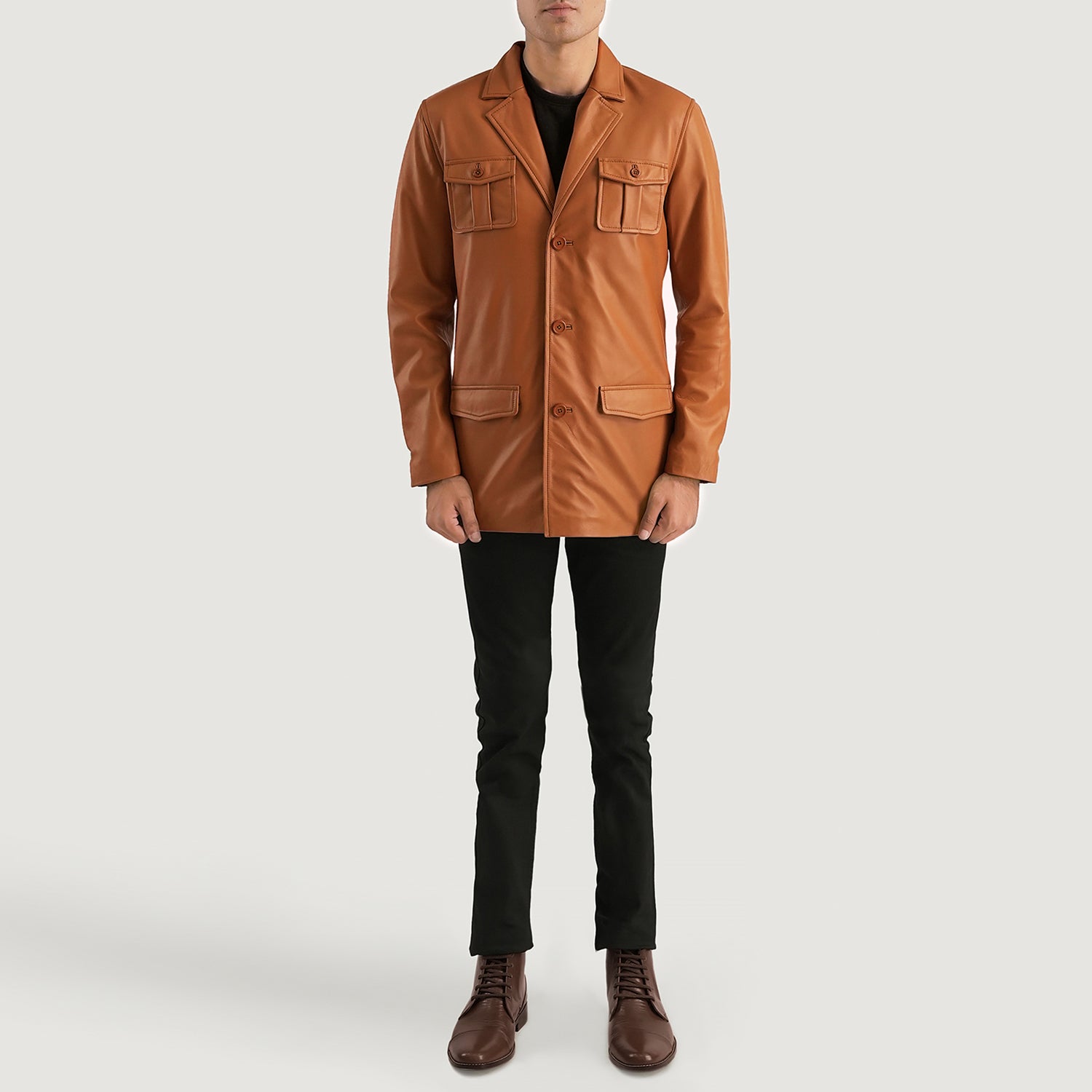 Ray Cutler Tan Brown Leather Blazer For Men – The Jacket Maker