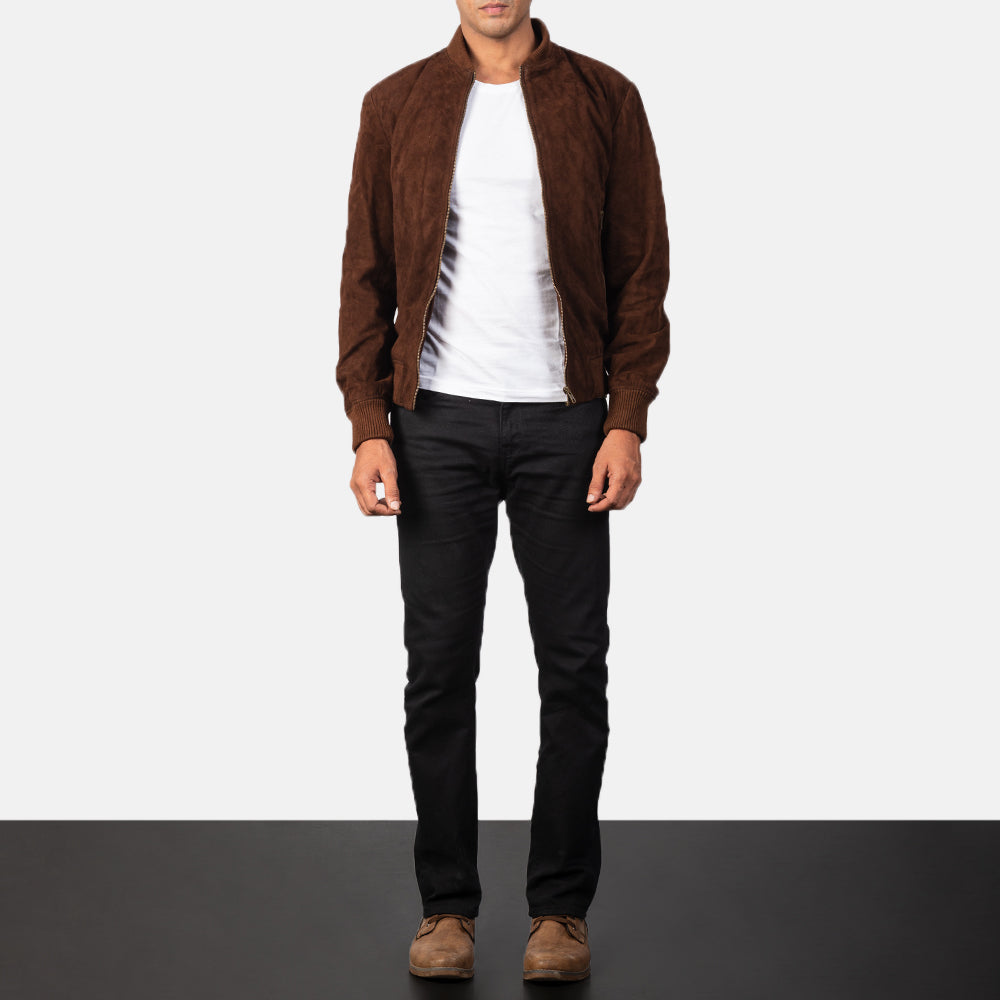 Men's Shane Dark Mocha Brown Suede Bomber Jacket – The Jacket Maker