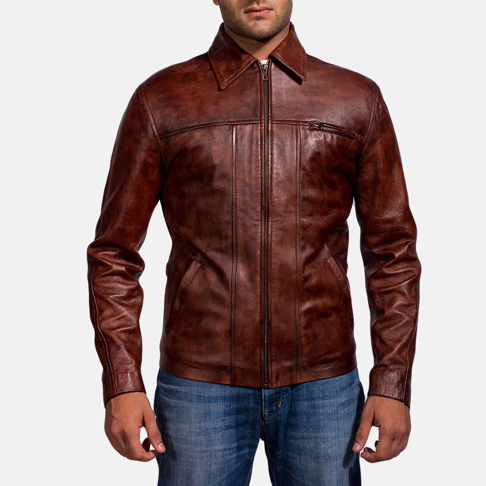 maroon leather jacket