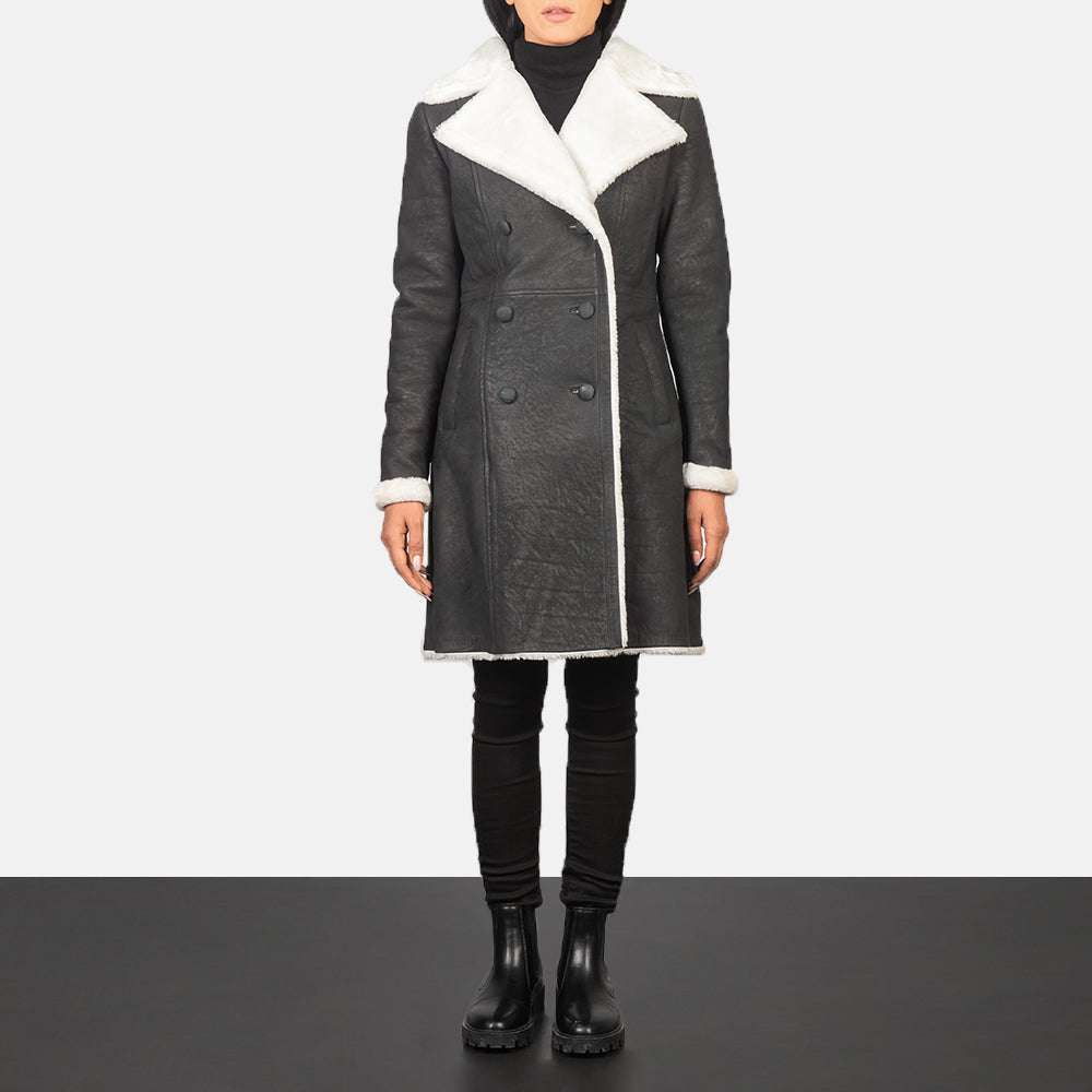 Women's Amie Black Double Breasted Shearling Coat – The Jacket Maker
