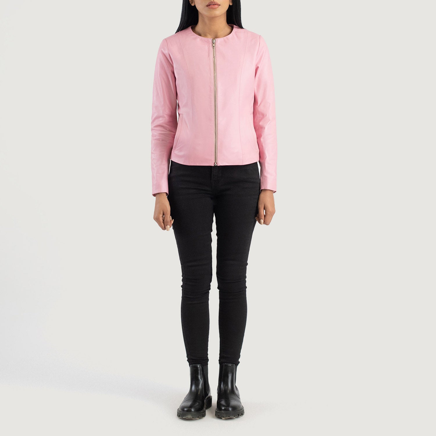 Women's Elixir Pink Collarless Leather Jacket – The Jacket Maker